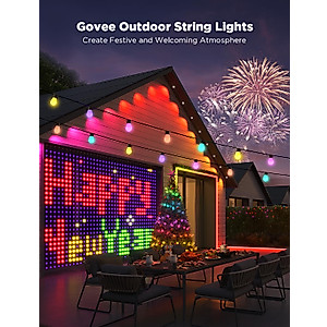 Govee Smart Outdoor String Lights H7020, RGBIC Warm White 48ft LED Bulbs for Outdoor, WiFi Patio Lights Work with Alexa, Google Assistant, APP Control, IP65 Waterproof