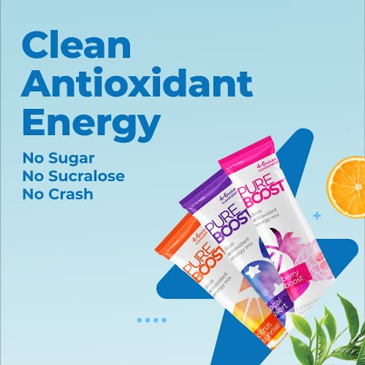 Pureboost Clean Energy Drink Mix + Immune System Support. Sugar-Free Energy with B12, Multivitamins, Antioxidants, Electrolytes (Combo Pack, 30 Stick Packs)