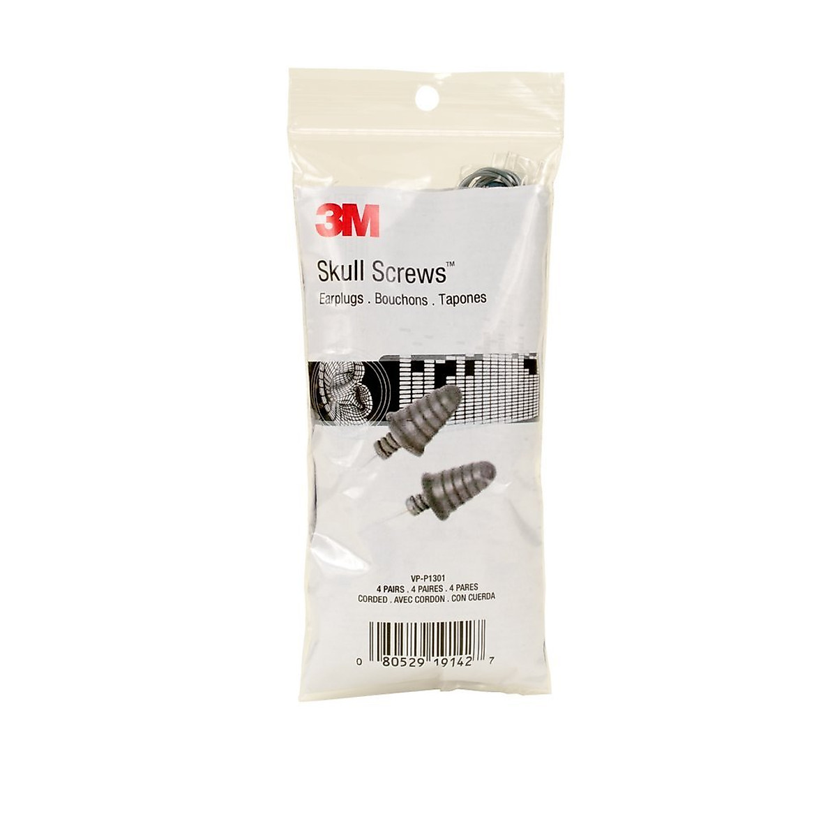 3M Skull Screws Corded Earplugs in Small Pack VP-P1301, 4 Pair/Pack