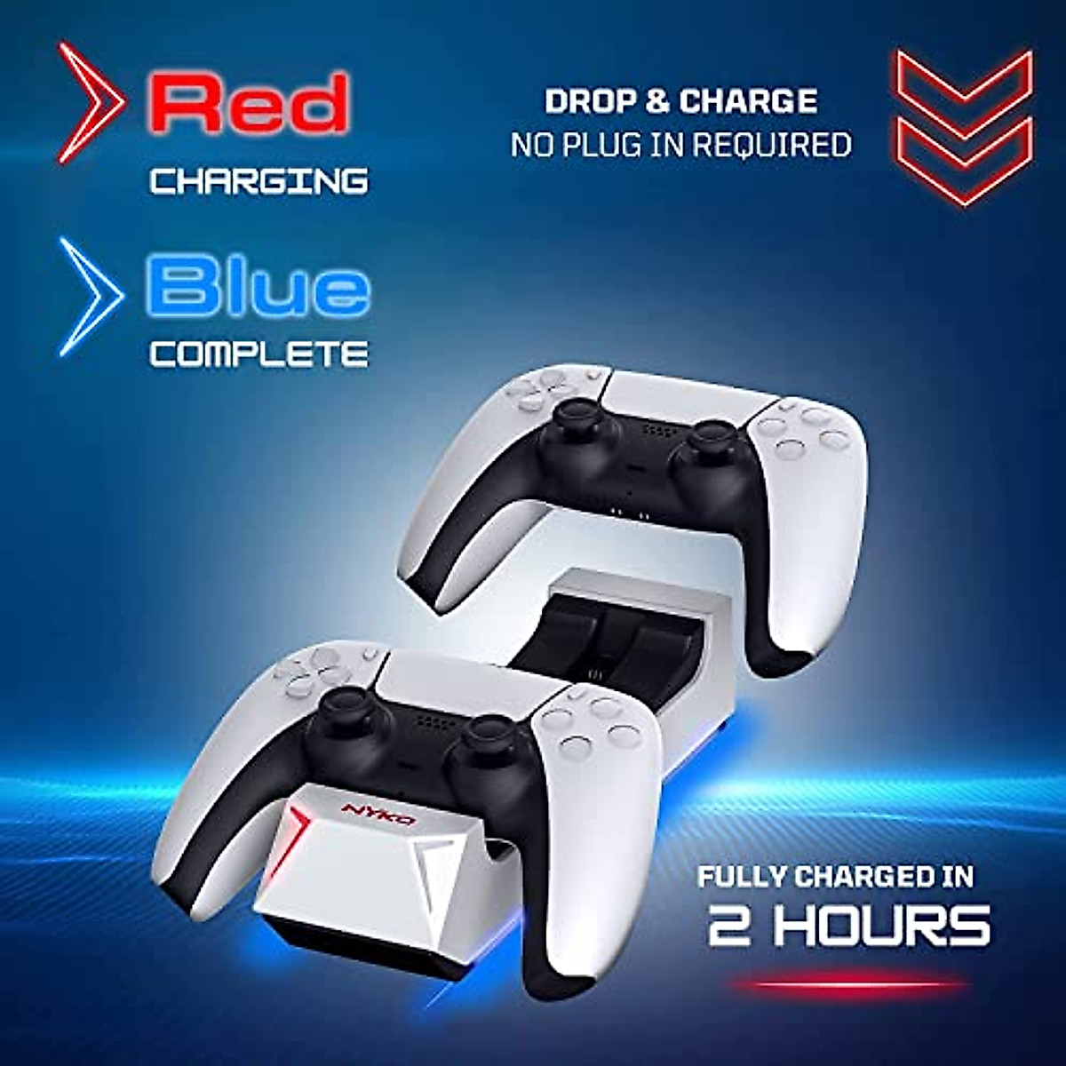 Nyko Dualsense Charging Station for Playstation 5 - Drop and Charge Base for 2 PS5 Controllers w/LED Indicators and Extra USB Port - Playstation 5 DualSense Controller Charge Stand - PS5 Accessories