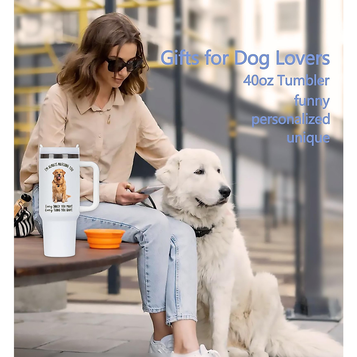 EchoMaven Golden Retriever 40oz Tumbler - Christmas and Birthday Gift for Dog Lovers, Mom, Dad, and Owners - White