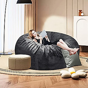 GQZGGXX Bean Bag Chair Cover, Durable Comfortable Chair PV Fur Bean Bag Sofas Faux Fur Sofa Living Room Sofa Bed Large Bean Bag Chairs for Adults (No Filler,Cover only) 6ft Light Grey