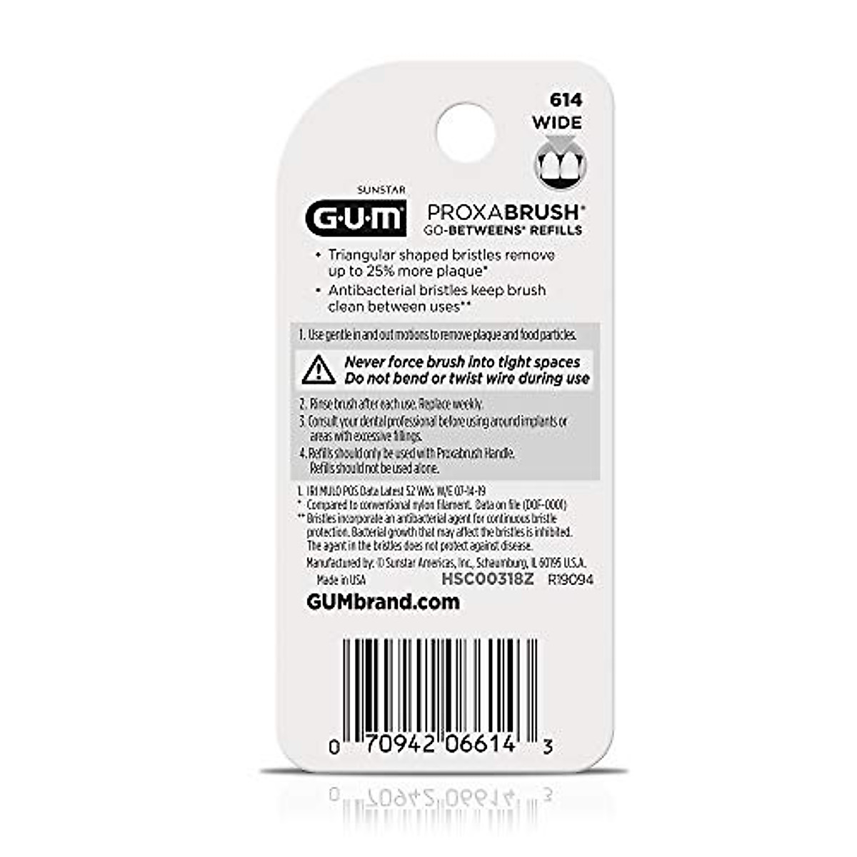 GUM Proxabrush Go-Betweens Interdental Brush Refills, Wide, 8 Count (Pack of 6)