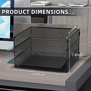 DALTACK 3 Tier Letter Tray Paper Organizer Mesh Metal Desk File Organizer for Home & Office, Black