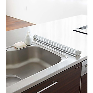 YAMAZAKI Dish Home Folding Sink Rack | Steel | Large | Drainer Tray, White
