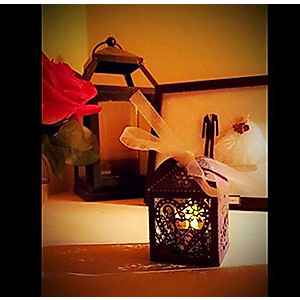 KPOSIYA 70 Pack Love Heart Laser Cut Wedding Party Favor Box Candy Bag Chocolate Gift Boxes Bridal Birthday Shower Bomboniere with Ribbons