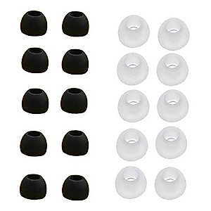 Earbudz 20 Pieces Medium Silicone Earbud Cap Tip Cover Replacement - 10 Black, 10 Clear