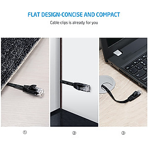 XINCA Cat6 Ethernet Cable 15 ft Black Gigabit Flat Network LAN Cable with 5 pcs Cable Clips Snagless Rj45 Connectors for Computer/Modem/Router/X-Box Faster Than Cat5e/Cat5