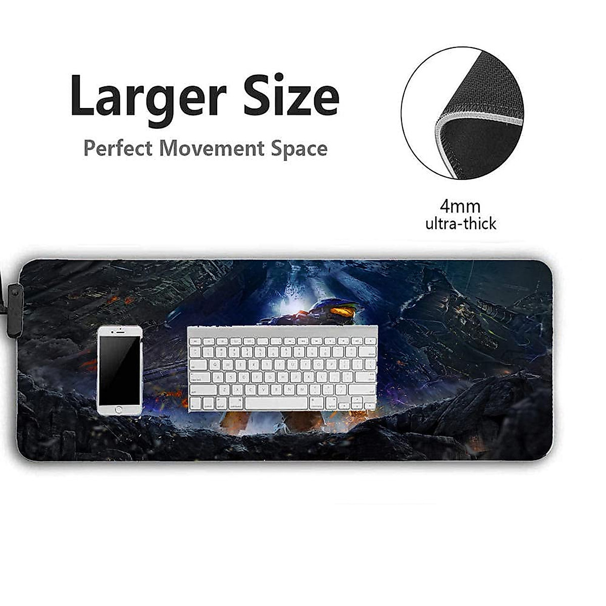 Mouse Pads Halo Mouse Pad Gaming RGB LED Computer Pad Large Gaming Gamer Game Laptop Notebook PC Desk Mat,35.43 inch x15.74 inch