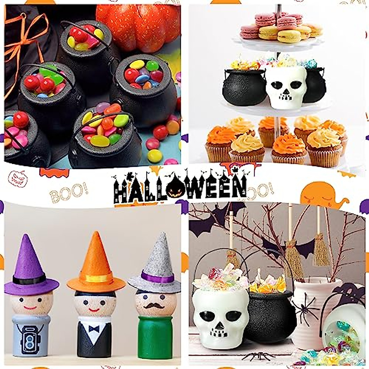 12 Pcs Halloween Mini Witch Hats Candy Cauldron Mini Broom Witch Craft Miniatures Wizard Accessory for Halloween Decorations (Novel Style)