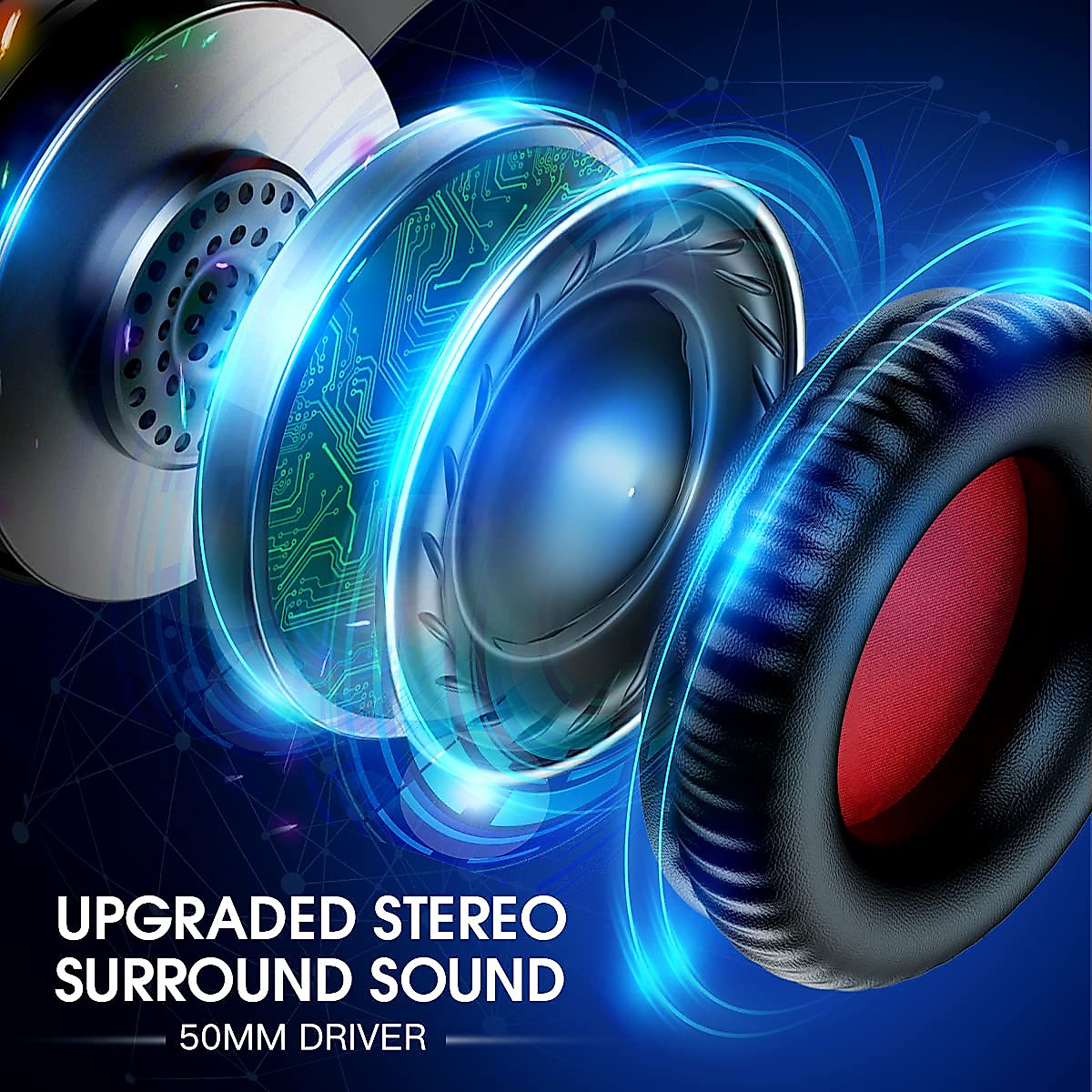 Gaming Headsets for Xbox One PC PS4 PS5 - Computer Over Ear Headphones with Noise Cancelling Mic & Stereo Sound for Nintendo Switch - Red