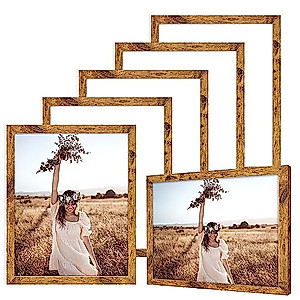 TWING 8x10 Picture Frames Set of 6, Rustic Photo Frames Collage for Wall Decor Mounting or Table Display,Home Decorative Wall Gallery Picture Photo Frame Wood Brown,Walnut