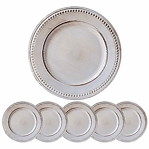 Umisriro White Charger Plates,13 Inch Vintage Dinner Plate Chargers Round Server Ware.Set of 6 Plastic Beaded Chargers for Dinner Plates, Party, Wedding(White)