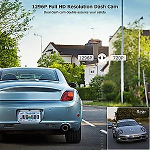Dash Cam Front and Rear, SPADE Dual Dash Camera 1080P with 32G SD Card, Waterproof Backup Camera, DVR Car Dashboard Camera 1296P with Night Vision WDR G-Sensor Parking Monitor Loop Recording[Up-Grade]