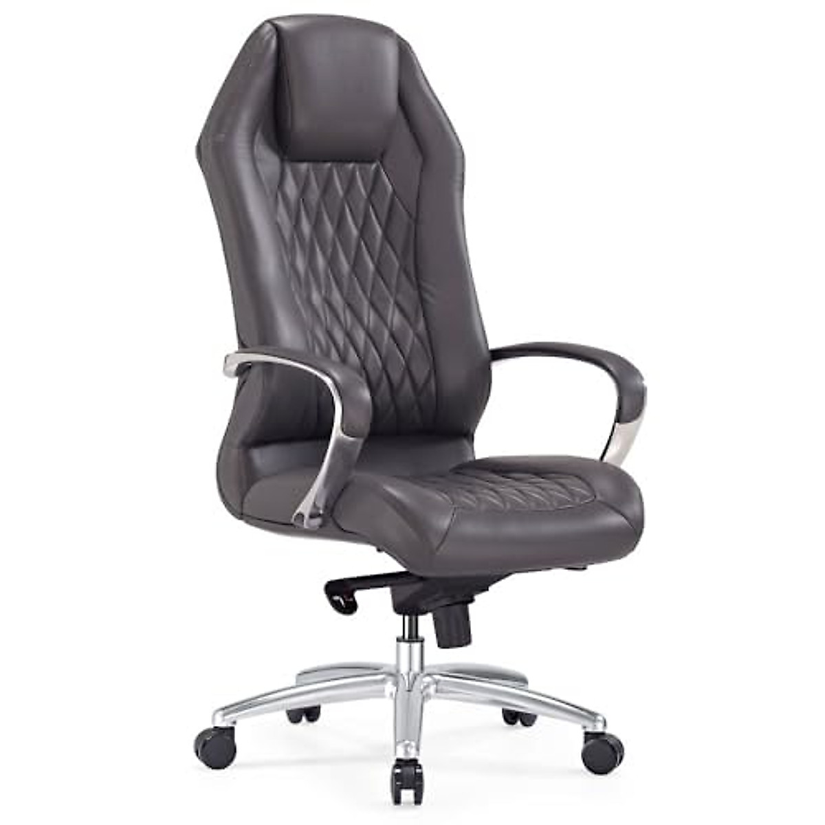 ZURI Furniture Modern Ergonomic Sterling Genuine Leather Executive Chair with Aluminum Base - Dark Grey