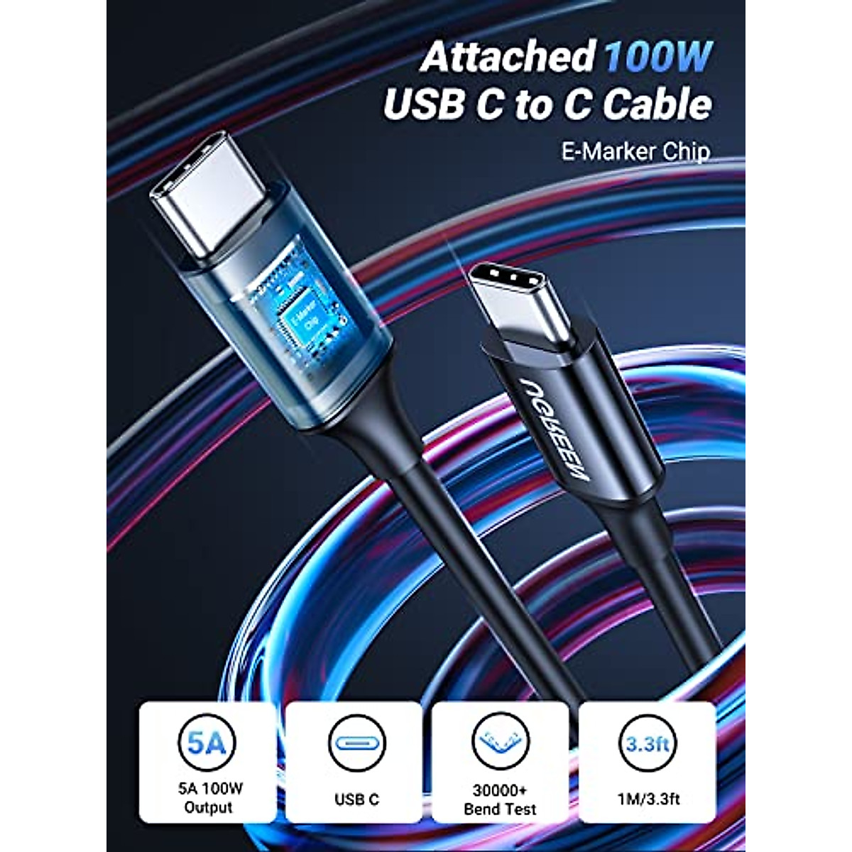 UGREEN 130W USB C Car Charger, PD 100W +PD 30W Type C Car Charger Adapter, Fast Charging Car Charger Compatible with Cell Phones, iPad, MacBook, and More (Comes with 100W USB C to USB C Cable)