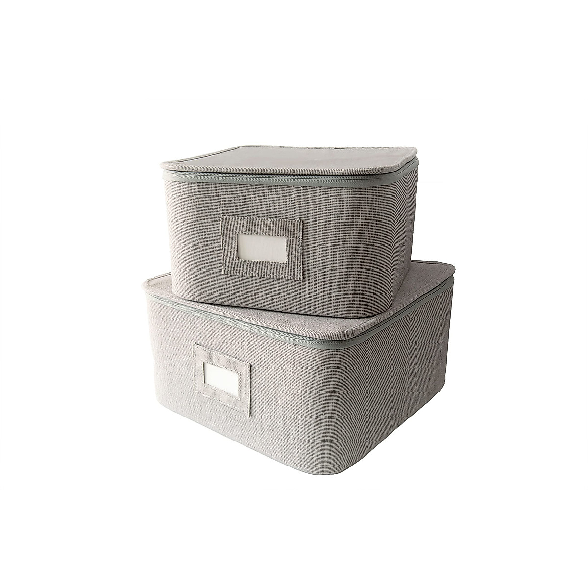 In This Space Grey Twill Hard Shell(tm) Two Square China Plates Storage Container With Secure Lid for dinner round or square plates (11.5” and 9.5”)