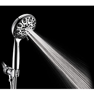 Handheld Shower Head, 6 Spray Setting High Pressure Shower Head with Brass Swivel Ball Bracket and Extra Long Stainless Steel Hose, Chrome, 5"