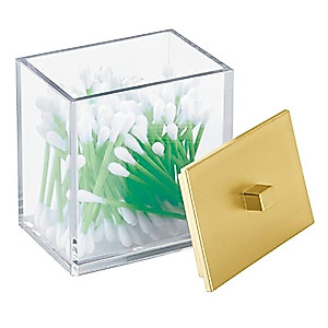 mDesign Plastic Rectangle Apothecary Canister - Organizer for Bathroom Vanity Countertop Shelf Decor - Holds Cotton Swabs, Soap, Makeup, Bath Salts - Lumiere Collection - 2 Pack - Clear/Gold