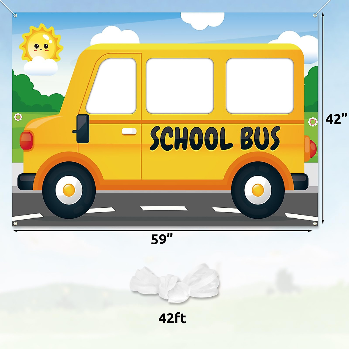 School Bus Photo Prop Selfie Frame Fabric Back to School First Day of School Background Banner Birthday Party Supplies The Bus Party Sign Decor, 59 x 41in