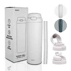 WOKY TICERA All-P 28oz Titanium Ceramic Coated Tumbler – Insulated, Leak-Proof Thermos with Straw & Silicone Pad, Perfect for Hot & Cold Drinks, Reusable for Gym, Travel & Daily Use (White)