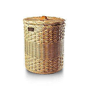 The Basket Lady Round Wicker Laundry Hamper, Large, 19 in Dia x 25 in H, Sandstone