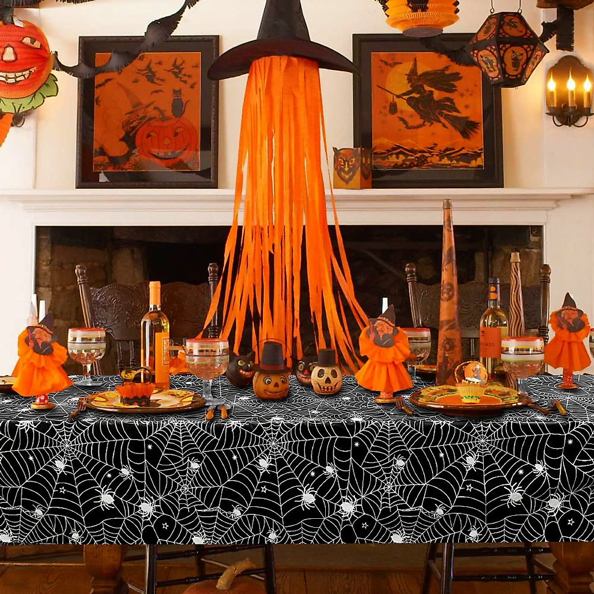 YUJUN 3 Pack Halloween Spider Table Cover, Waterproof Plastic Spider Web Tablecloth Star Explosion Table Cover for Halloween Party Decorations Indoor Outdoor Home Dinner Party(54 * 108''Inch)