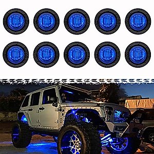 PSEQT 3/4" LED Rock Lights Round Underglow Wheel Fender Side Marker Clearance Lights with Bullet Grommets Waterproof for Trailer Golf Cart Offroad Wrangler Truck RV UTV ATV (Blue, 10Pcs)
