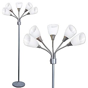 LIGHTACCENTS Modern Multi Head Floor Lamp - Medusa 5 Light Standing Lamp Tall Bedroom Lamp with 5 Positionable Bright Acrylic White Shades with 3-Light Mode Switch(Silver)