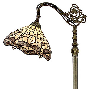 WERFACTORY Tiffany Floor Lamp Cream Stained Glass Dragonfly Arched Lamp 12X18X64 Inches Gooseneck Adjustable Corner Standing Reading Light Decor Bedroom Living Room S139 Series