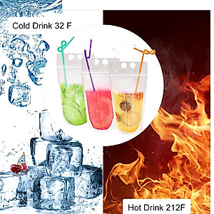30Pcs Drink Pouches with Individual Package Straws Translucent Frosted Reclosable Zipper Juice Pouches Smoothie Pouches for Cold & Hot Drinks- 10 Ice Cube Bags& Silicone Funnel Included