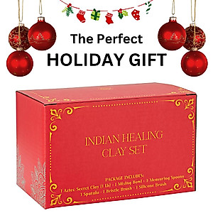 Aztec Secret 1lb, Original Indian Healing Clay with a Face Mask Mixing Bowl Set, Includes Bentonite Clay Powder, Spatula, Brush, Measuring Spoons, and More