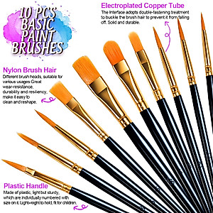 FANDAMEI Round Paint Tray Palettes and Paint Brushes Set, Paintbrushes, 3 PCS Plastic Paint Palettes Pallets, 10 PCS Acrylic Paint Brushes, Nylon Hair Painting Brushes, for Acrylic Oil Watercolor