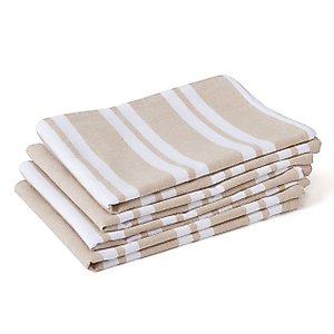 Encasa Homes Anti-Odour Kitchen Dish Towels, 18 x 28 inch (4 Pc Set) Highly Absorbent, Tea Towels for Cleaning & Quick Drying, Eco-Friendly Cotton Franca Beige Stripes