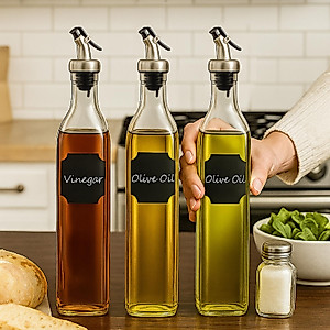 WERTIOO Oil Dispenser Bottle 4 Pack 17 OZ Glass Olive Oil and Vinegar Dispenser Set Oil Container with Funnel & Pen and Tag for Kitchen