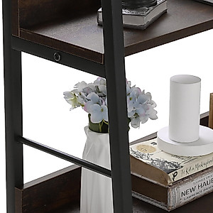 Homdox 5 Tier Ladder Shelf, Industrial Bookshelf Wood and Metal Bookcase, Plant Flower Stand Rack Book Rack Storage Shelves for Home Decor, Walnut