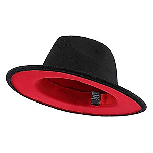 FALETO Two Tone Red Bottom Wide Brim Wool Felt Fedora Hat Panama Hat Casual Jazz Hats for Men Women