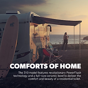 Dometic 310 Standard Toilet - Oblong Shape, Lightweight and Efficient Flush with Pressure-Enhanced PowerFlush and Slow Close Seat Cover - Perfect for Modern RVs
