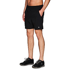 RBX Men's Woven Basketball Short Gym Shorts 7" Quick Drying Running Shorts with Pockets Athletic Fit X-Dri Moisture Wicking Training Shorts Breathable Mesh Detail Workout Shorts Laser Cut Black L