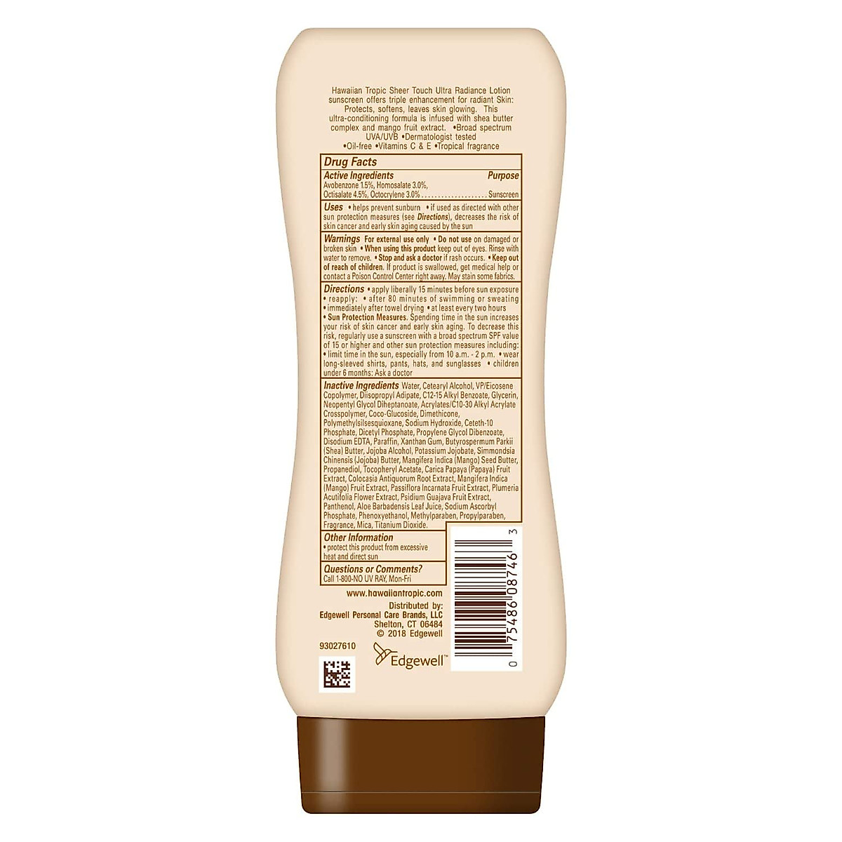 Hawaiian Tropic Sheer Touch Lotion Sunscreen, Ultra Radiance SPF 15, 8 oz (Pack of 2)