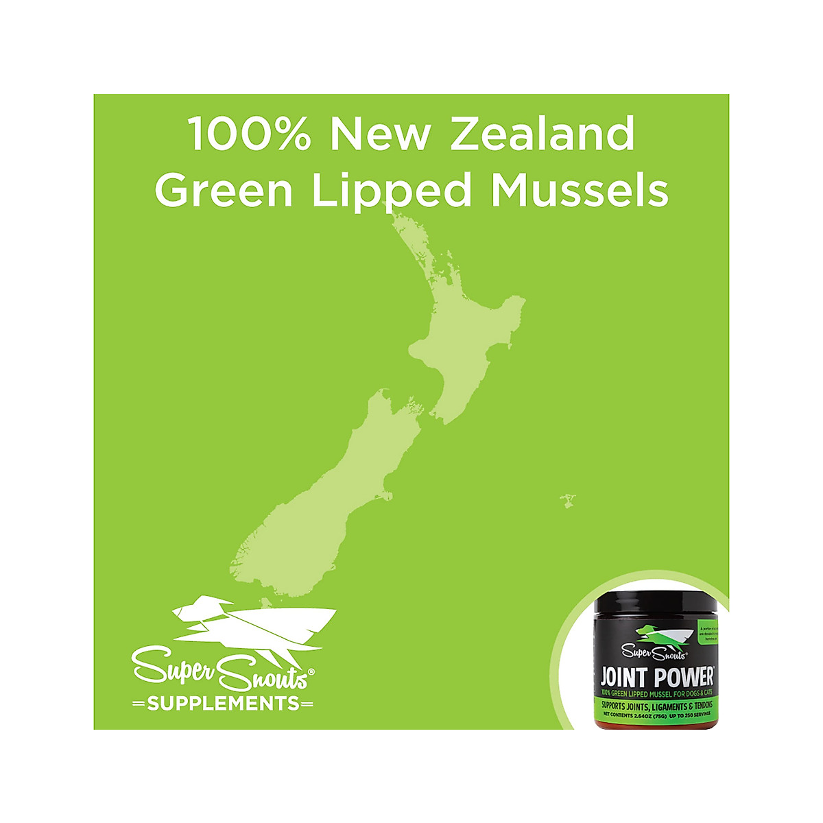 Super Snouts Joint Power 100% Green Lipped Mussels for Dogs & Cats - Dog Joint Supplement Powder Supports Joints, Tendons, Ligaments (2.64 oz, Pack of 2)