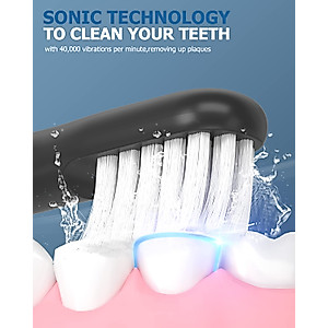 Electric Toothbrush with 6 Brush Heads - Travel Rechargeable Electric Power Toothbrushes, IPX7 Waterproof 2 Minutes Smart Timer, 4 Hours Fast Charge for 60 Days