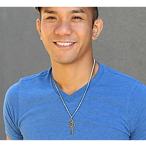 US Jewels New 925 Sterling Silver Irish Celtic Knot Cross Religious Pendant, 43mm