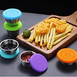 Msbjeuii Salad Dressing Container, 6Pack Sauce Cups Reusable Stainless Condiment Containers with Lids Salad Containers To Go for Lunch Box 1.6OZ