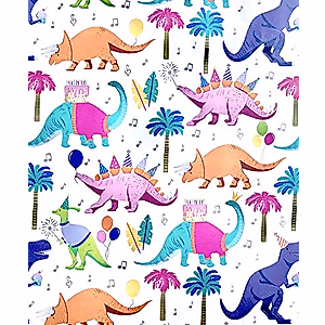 REVEL & Co Party Dinosaurs Children's Premium Folded Wrapping Paper, 2 feet x 10 feet Jurassic dinosaur birthday folded gift wrap