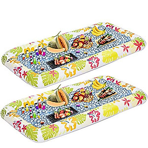 JOYIN 2 Pack Inflatable Serving Bars with Drain Plug, Tropical Inflatable Cooler Ice Buffet Salad Serving Trays Drink Holder for Indoor Outdoor Beach Luau Party, Picnic, and Pool Party,Yellow