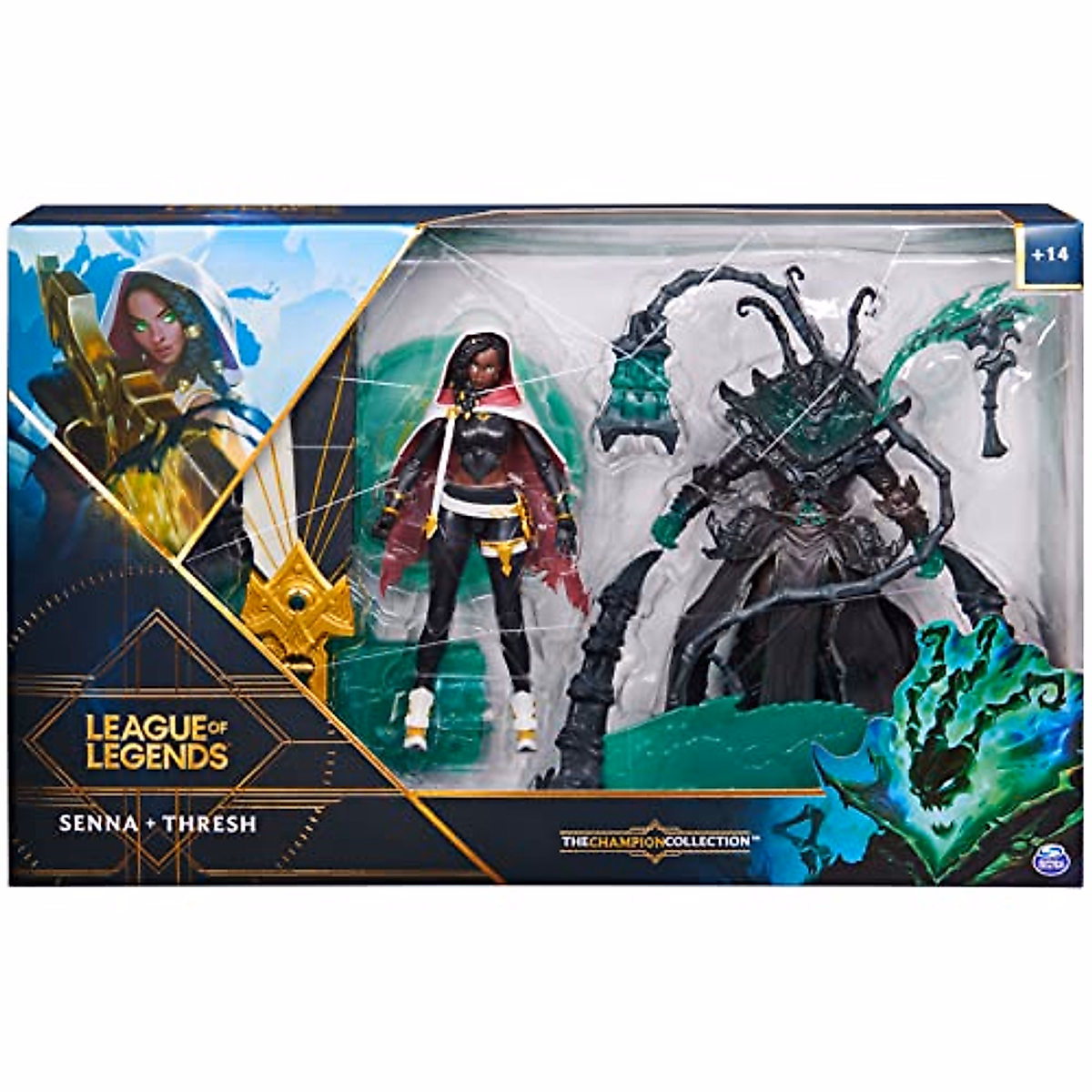 League of Legends, 2-Pack, Official 6-Inch Senna and Thresh Collectible Figures, Glow-in-The-Dark with 4 Accessories, The Champion Collection, Collector Grade, Ages 14 and Up