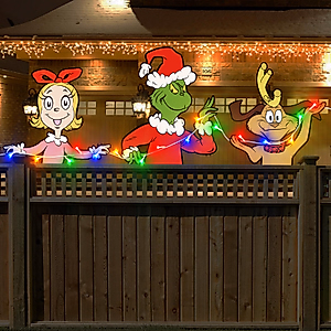 Christmas Fence Decorations Outdoor - 3pcs Light Up Christmas Yard Decorations with LED String Lights for Fence Yard Garden Lawn Christmas Decor Outside