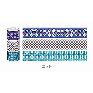 KOKUYO Bobbin Washi Tape Set, 3 Pack, Mini Masking Tape, Knit Pattern, 0.6" Wide, 9.8ft Long, Space-Saving Design, for Journals, Planners, DIY Crafts, Japan Import (T-B1115-10-3S)