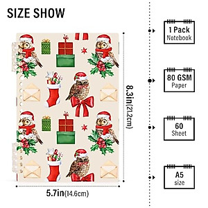 SPRIPORT Christmas Gift Owls Spiral Journal Notebook for Women Men A5 Memo Notepad Sketchbook with Durable Hardcover & 60 Pages College Notebooks for Journaling Notes Study School Work Boys Grils